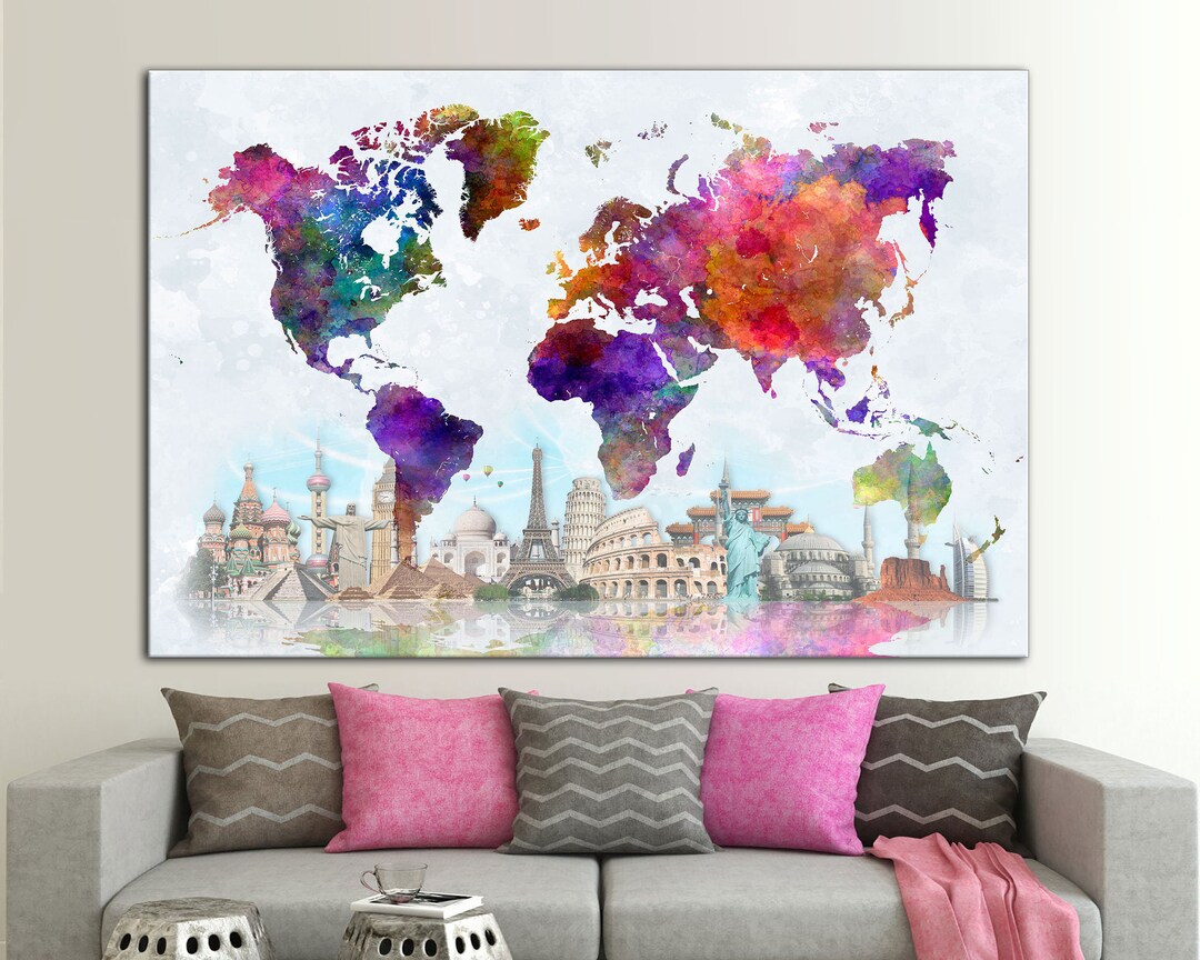 World Map Canvas Print, World Map Canvas, World Map Large Canvas ...