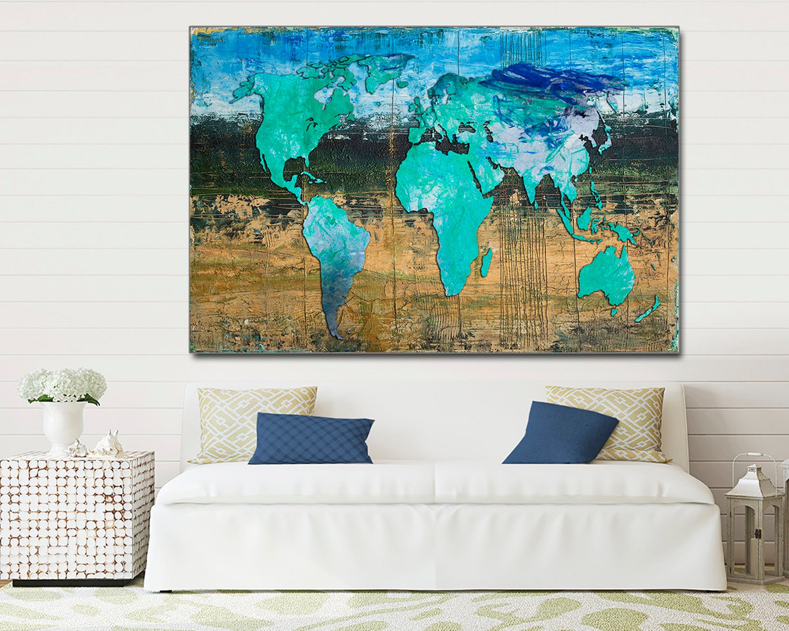 Abstract World Map Canvas Print, Large Wall Art Decor - Etsy