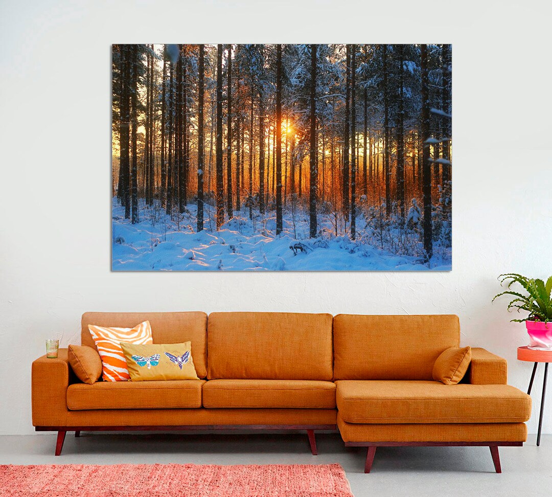 Gorgeous Winter Snow Sunset, Wall Decor Wall Art Print, Forest Canvas ...