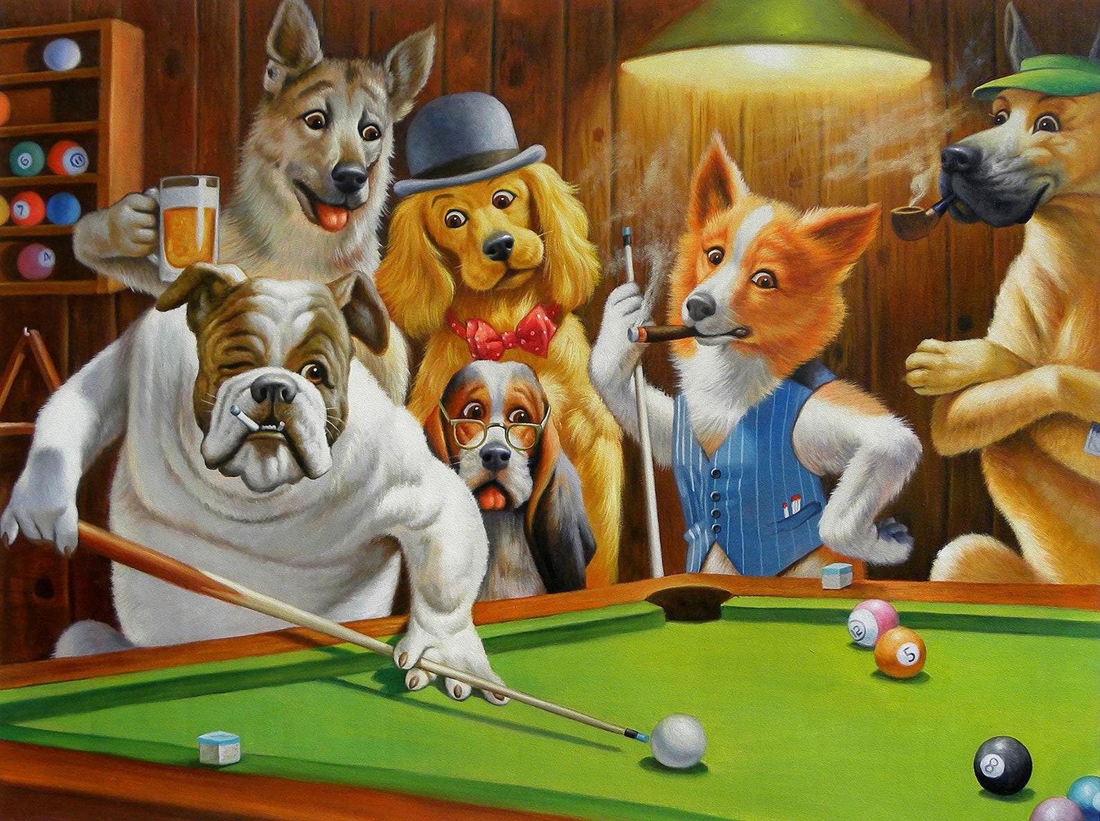 Dogs Playing Pool Billiards Oil Painting Pictures Printed on - Etsy