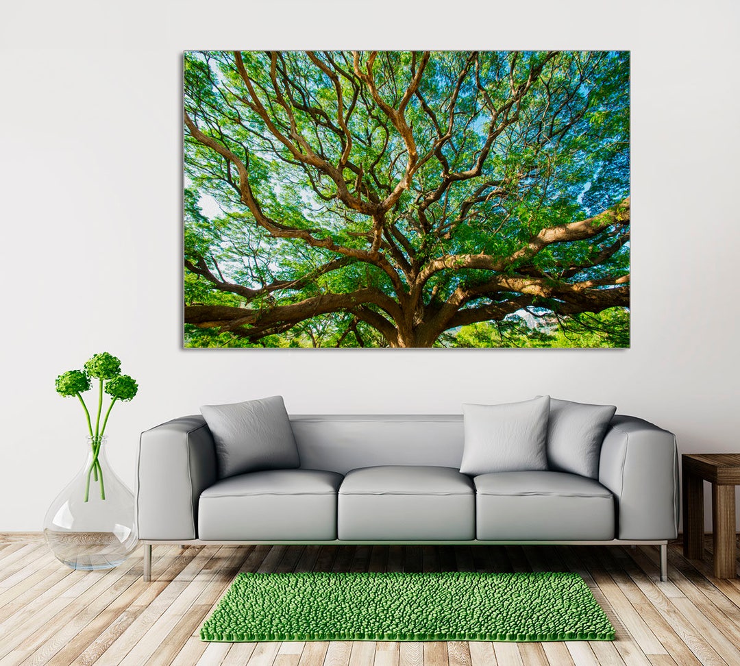 Tree Branches With Leaves Wall Art, Print on Canvas, Interior Design ...