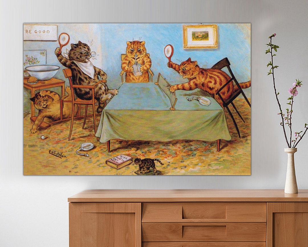 Louis Wain Cats Playing Ping Pong First Cat Illustrator Canvas Giclee ...
