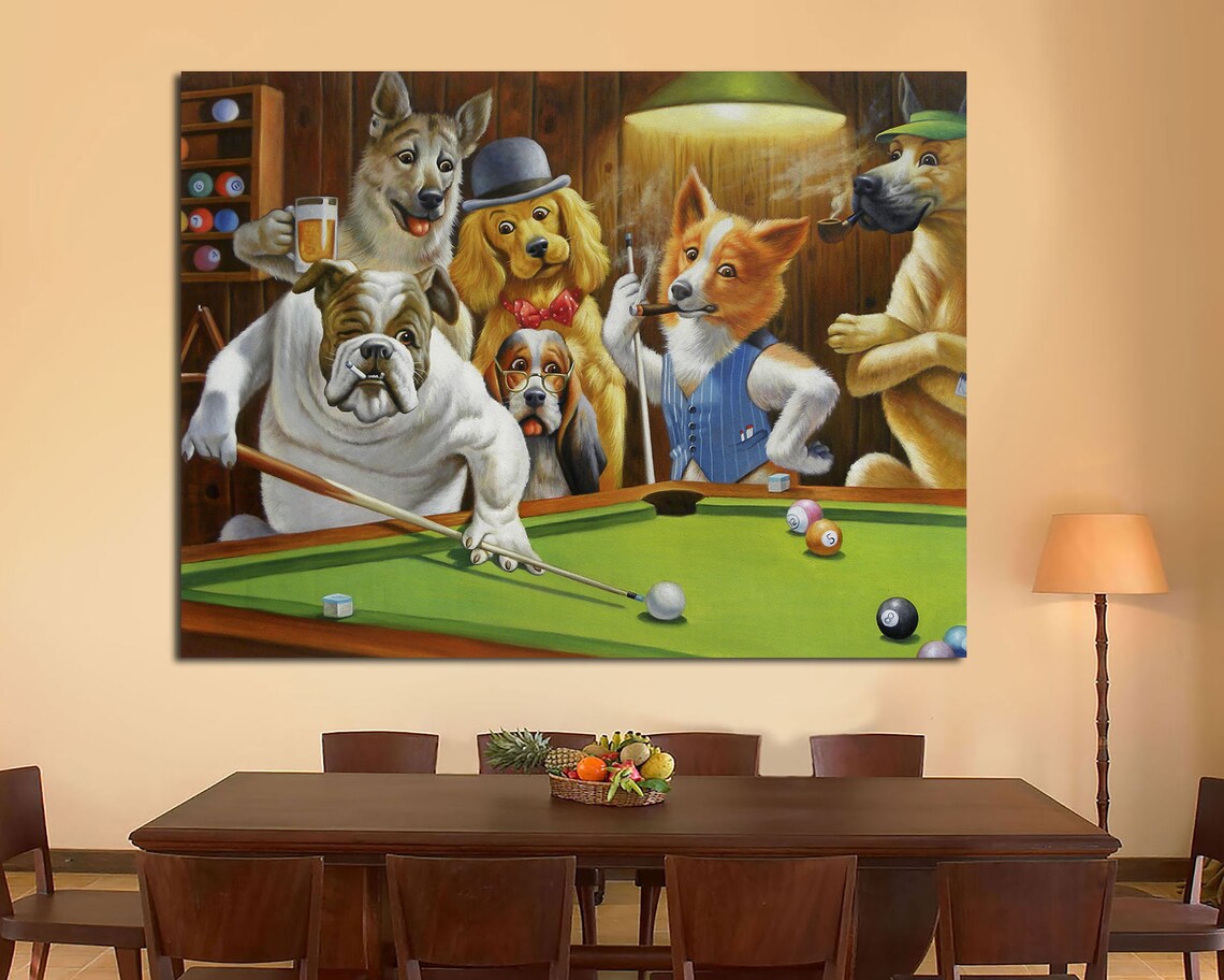 Dogs Playing Pool Billiards Oil Painting Pictures Printed on - Etsy