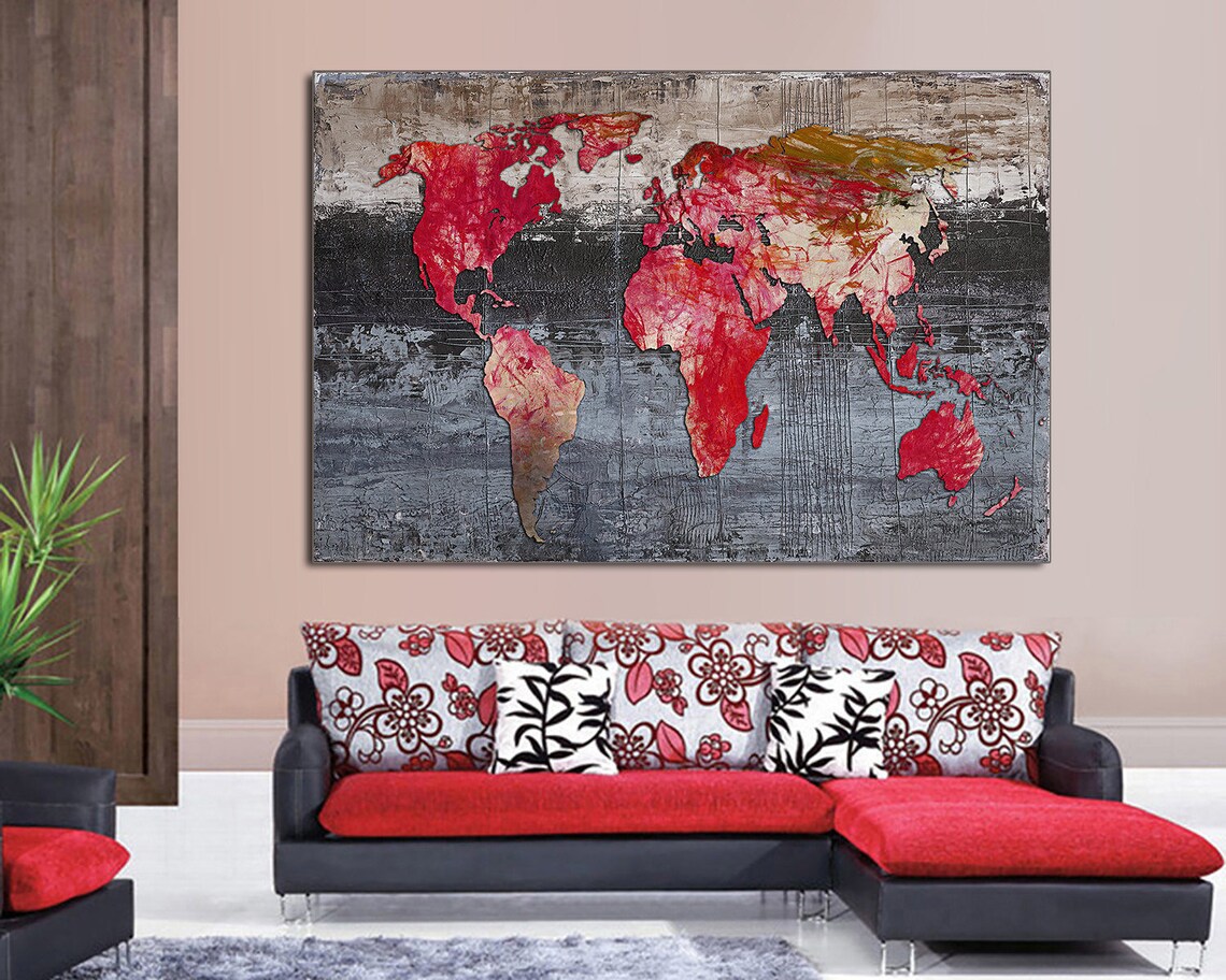 Abstract World Map Canvas Print, Large Wall Art - Etsy