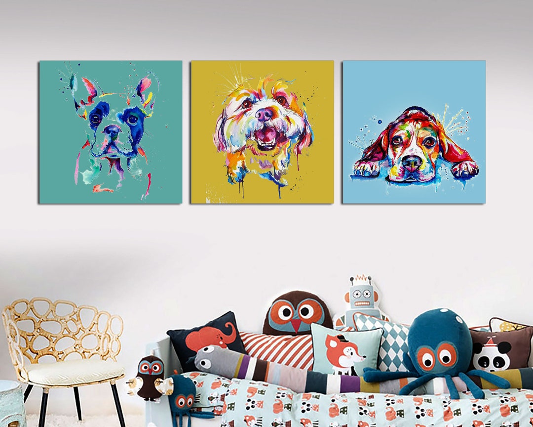 Puppy Dog Canvas Art Prints, Set of 3, Nursery Decor - Etsy