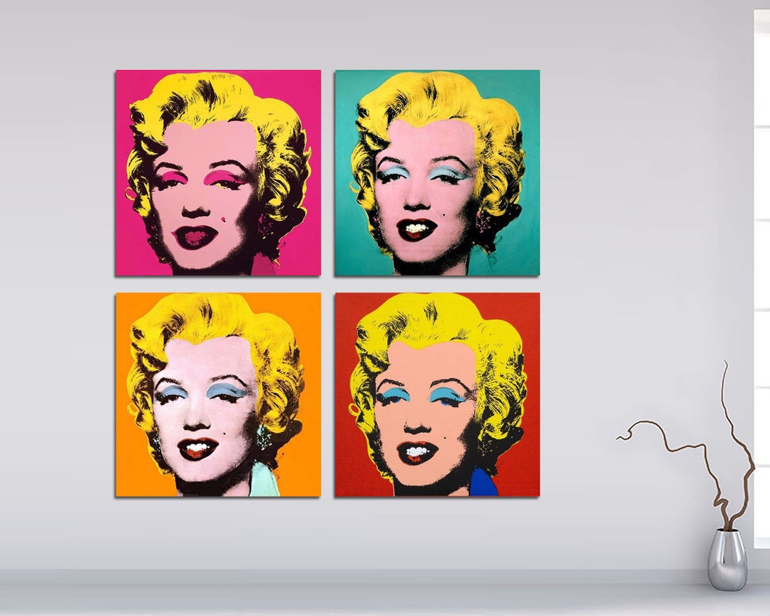 4 Panel (quad) Famous Marilyn Monroe Andy Warhol Canvas Print, for ...