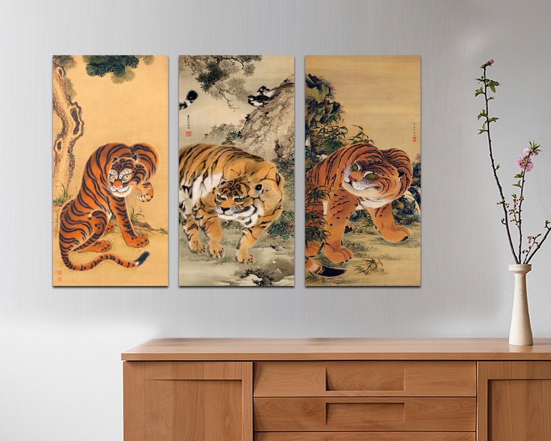 Set of 3- Japanese Art, Tiger Art Set Painting, Tiger Canvas Split ...
