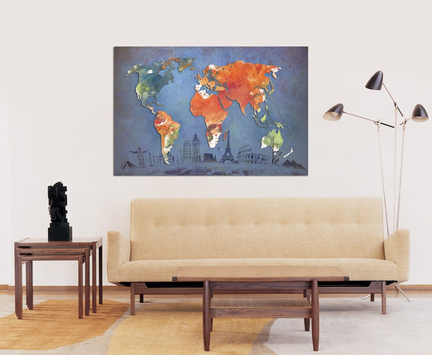 Abstract World Map Canvas Print, Large Wall Art, Home Decor - Etsy