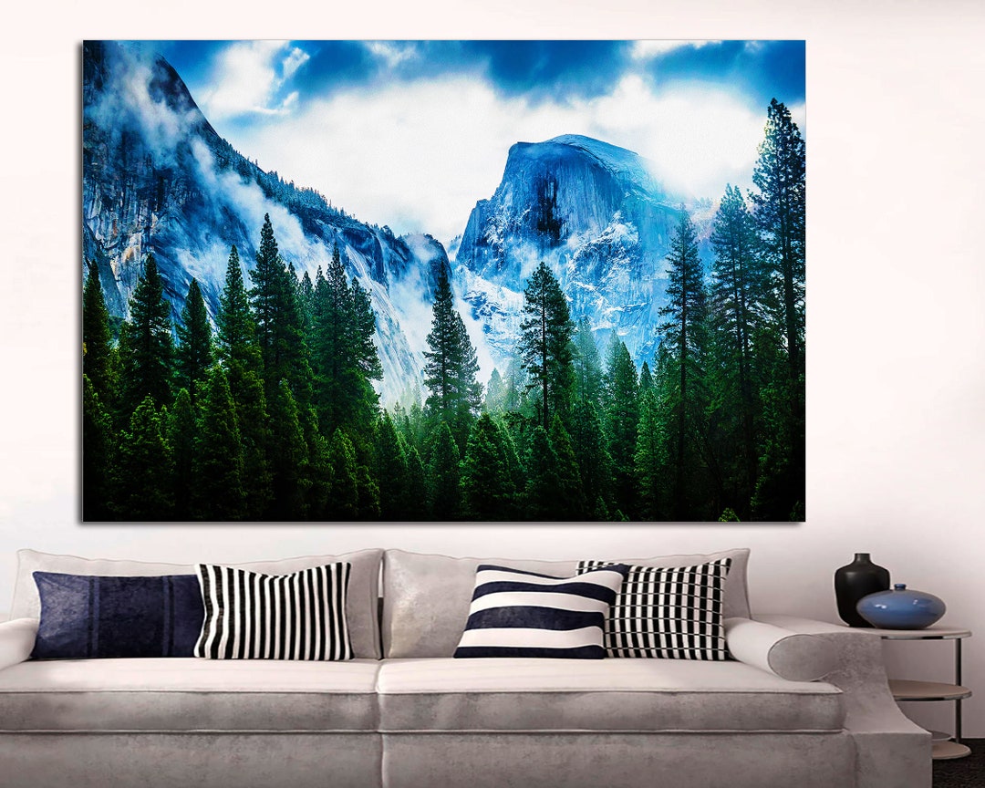 Snowy Mountain Forest Canvas Print, Large Wall Art - Etsy