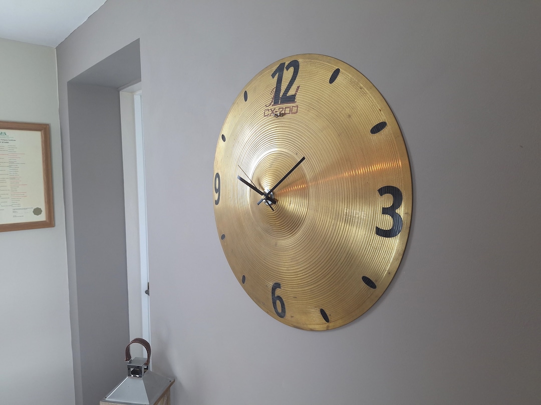 Large 20" Inch Drum Cymbal Wall Clock, Copper, Vintage, Industrial ...