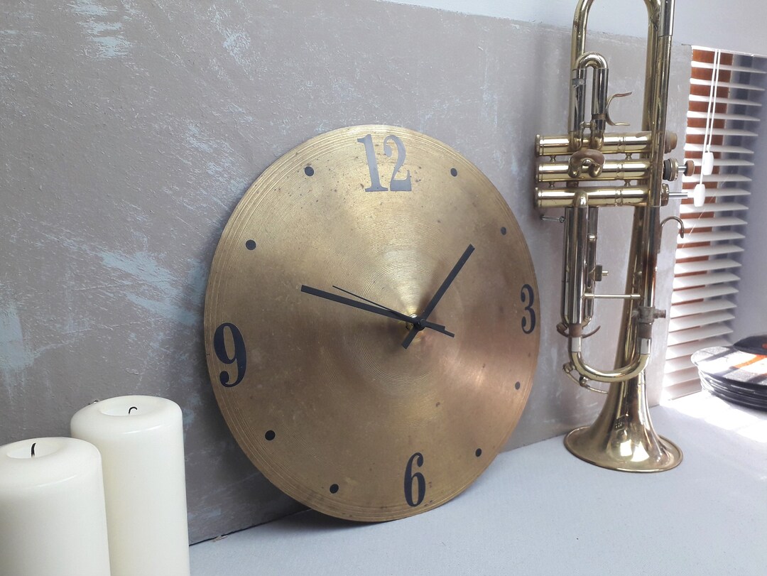 Drum Cymbal Wall Clock, 14" Inch Copper, Vintage, Industrial, Steam ...