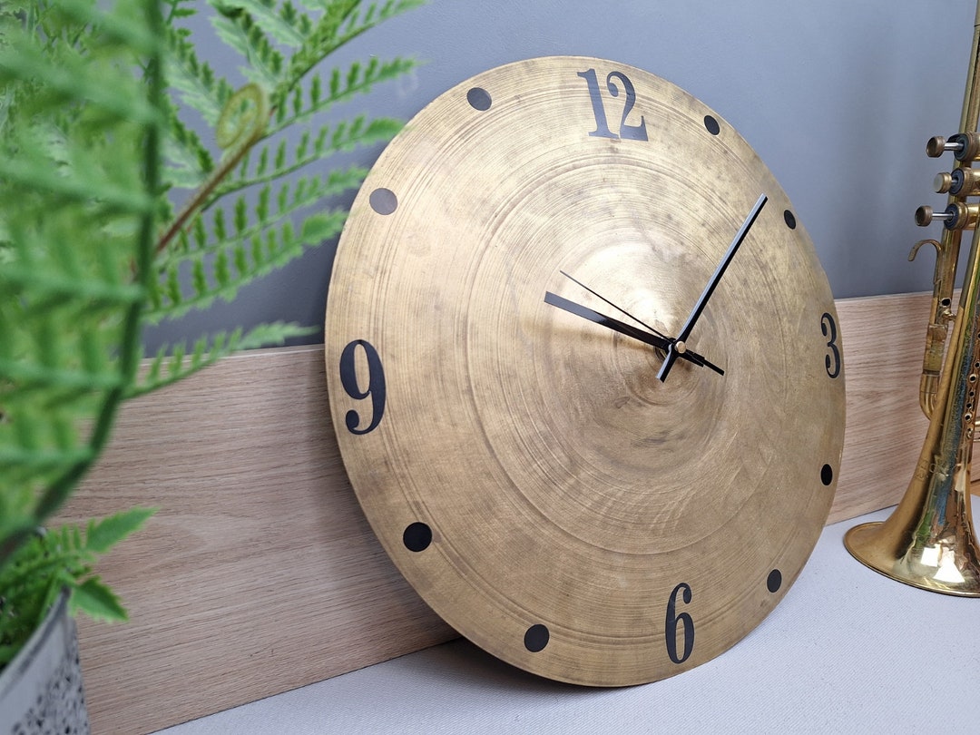 16" Inch Drum Cymbal Wall Clock, Copper, Vintage, Industrial, Steam ...