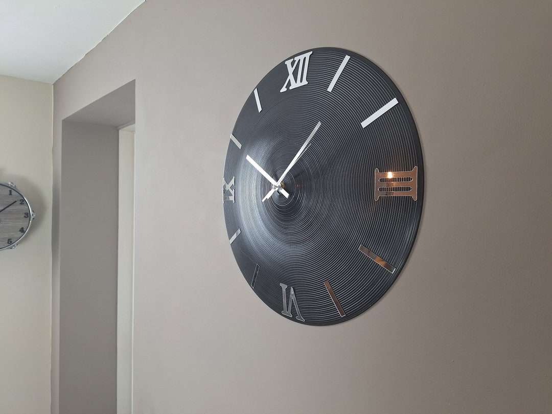 16" Inch Drum Cymbal Wall Clock, Black, Vintage, Industrial, Steam Punk ...