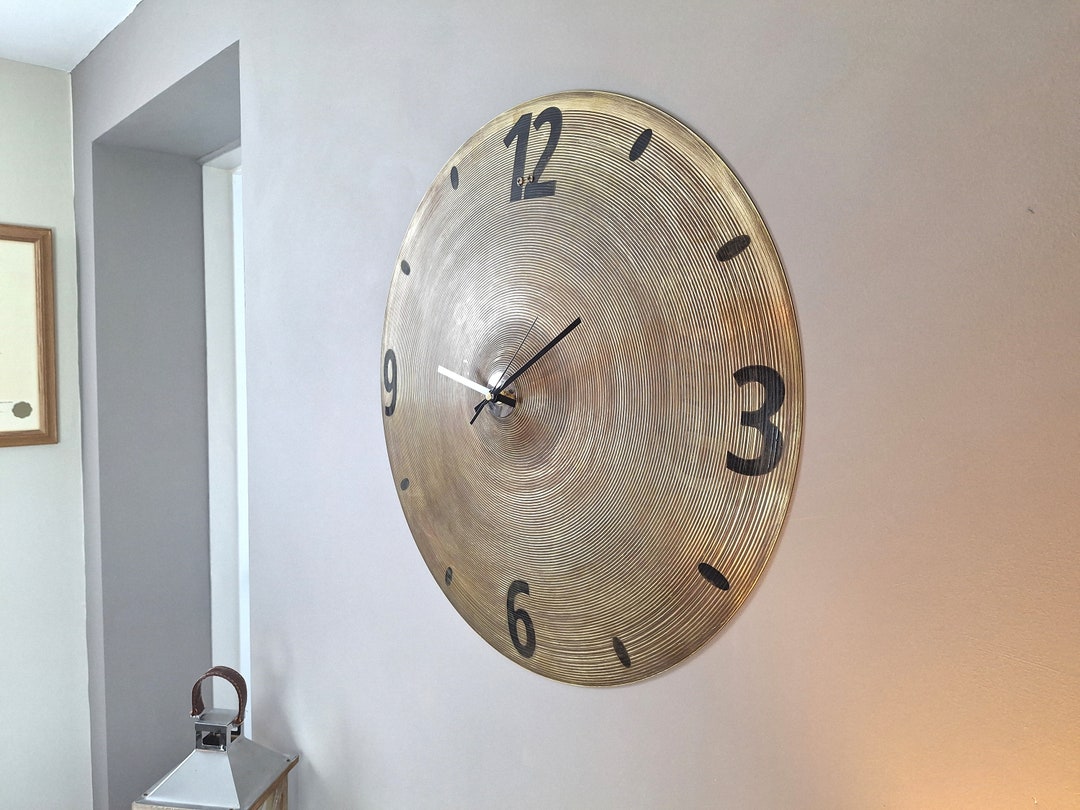 Large 20" Inch Drum Cymbal Wall Clock, Copper, Vintage, Industrial ...
