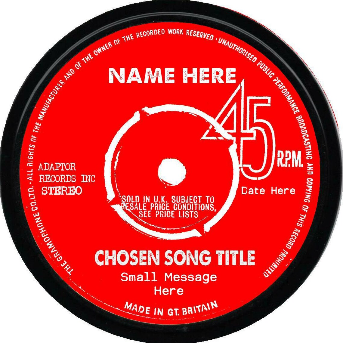 Real Vinyl Record Personalised Label 45rpm | Etsy