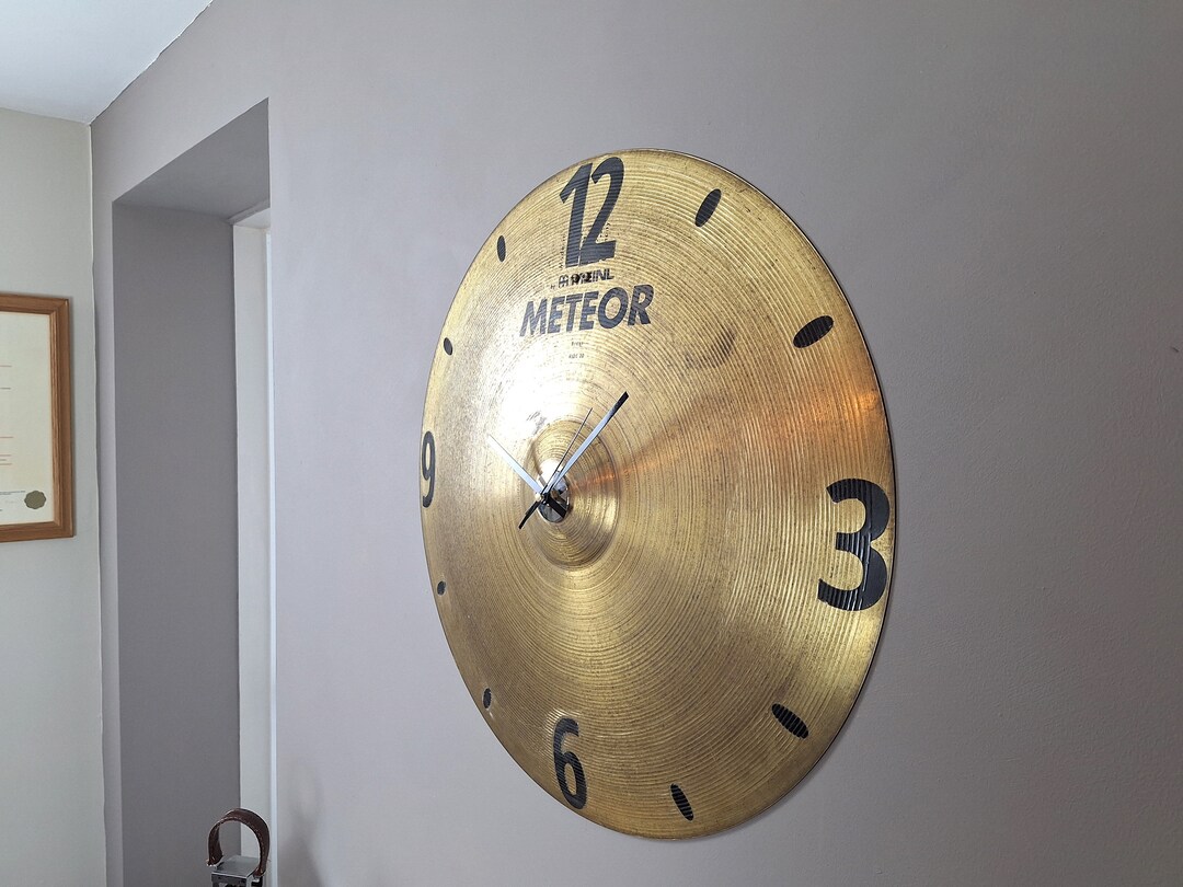 Large 20" Inch Drum Cymbal Wall Clock, Copper, Vintage, Industrial ...
