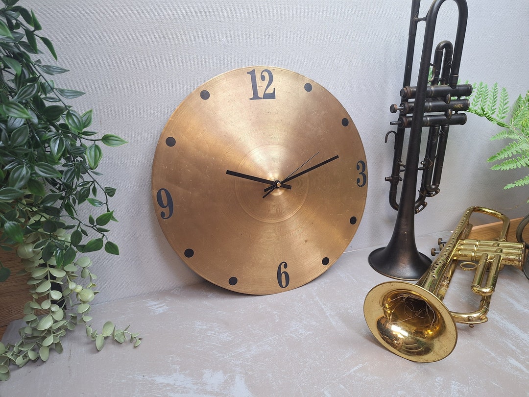 Drum Cymbal Wall Clock, 14" Inch Copper, Vintage, Industrial, Steam ...