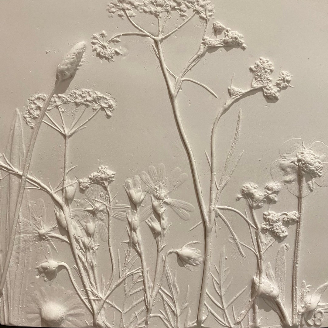 Wild Garden V. Botanical Bas-relief Tile, Handmade Plaster Art ...