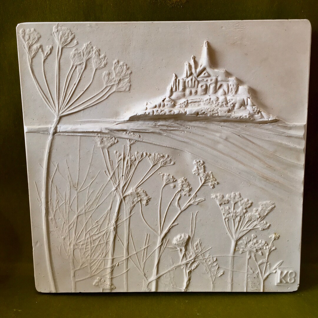 Le Mont St Michel & Wild Flower Bas Relief, Fossil Art, Plaster Art - Etsy