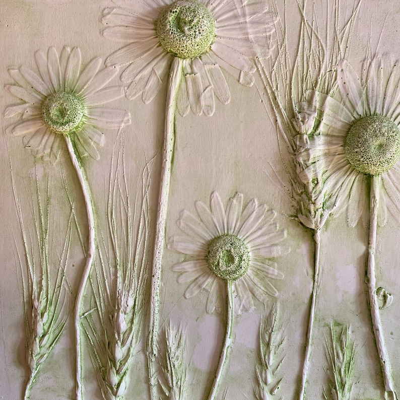 Daisy and Wheat Botanical Bas Relief Plaque - Etsy Australia