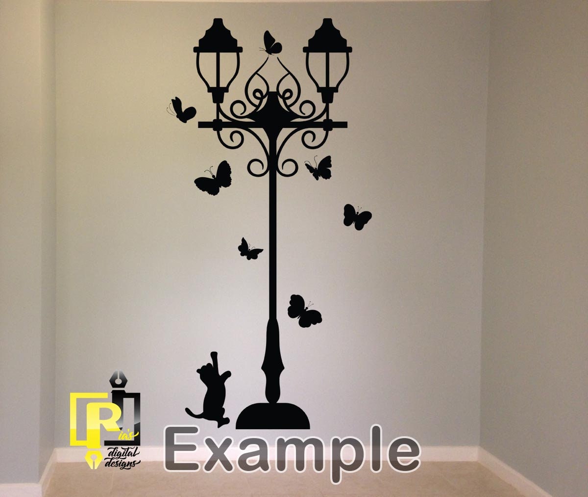 Lamp Post Wall Art With Butterfly and Cat Ai Eps Jpg Png and - Etsy