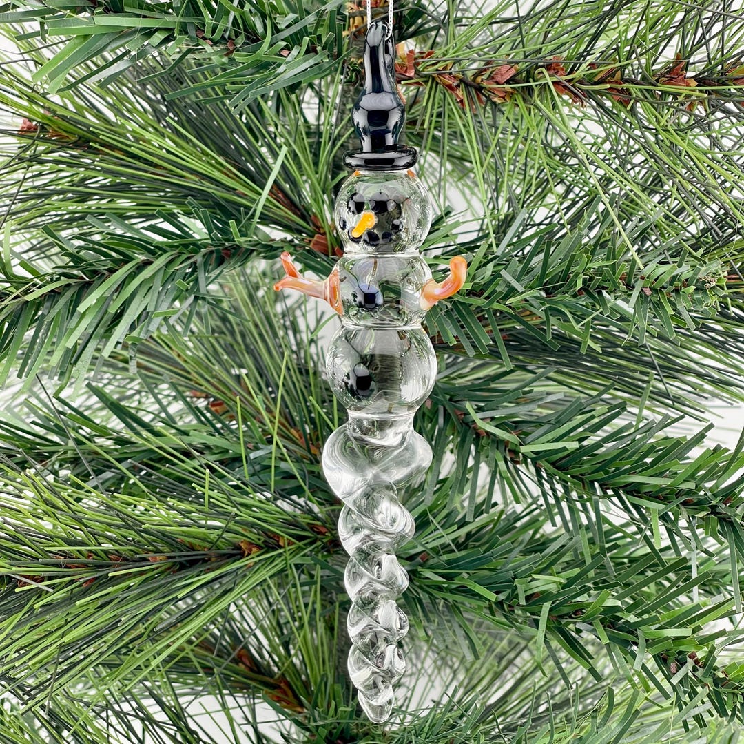 Snowman Clear Glass Icicle Christmas Ornament 4 - Etsy