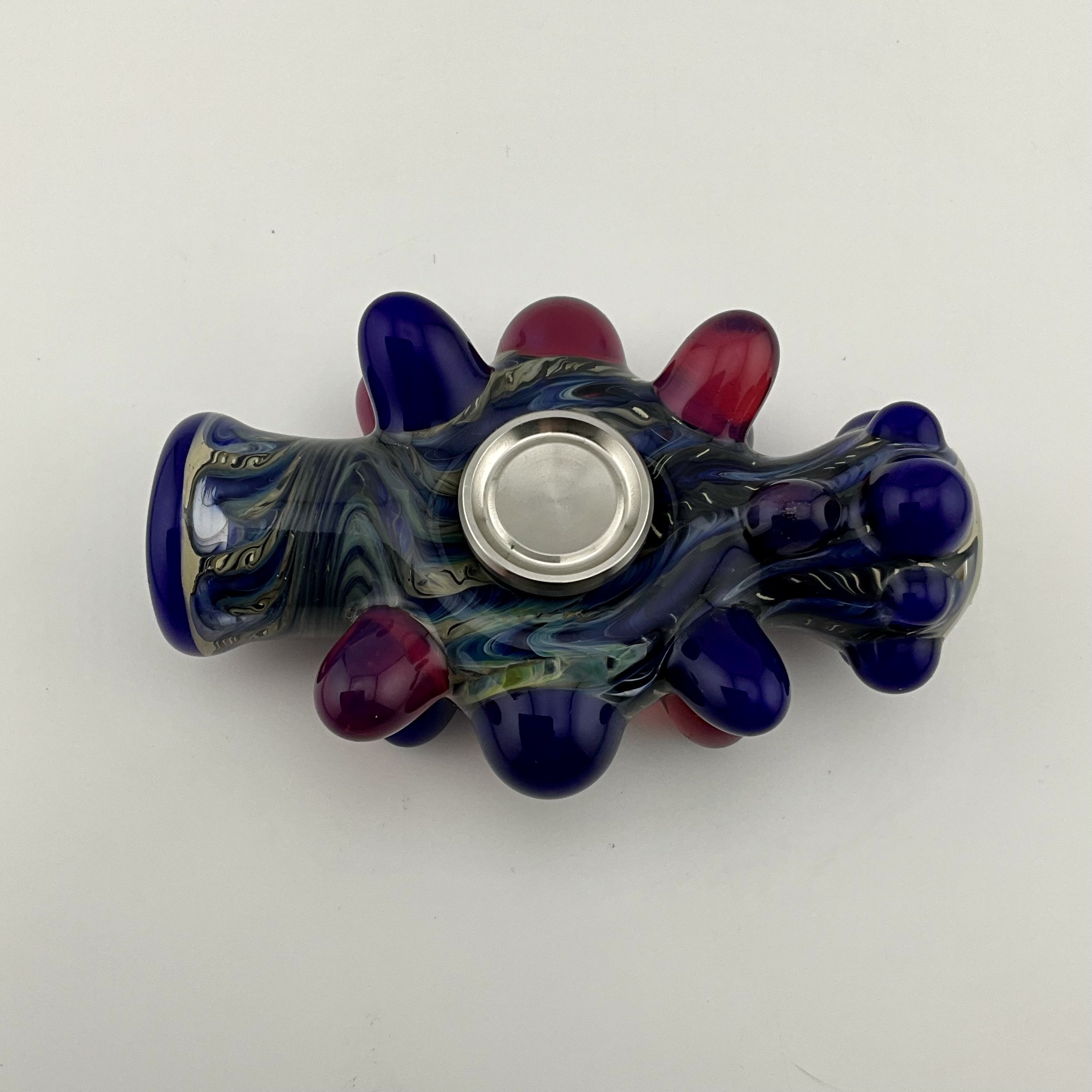 Glass Fidget Spinner Chillum Green and Blue Silver Fumed Tobacco Pipe ...