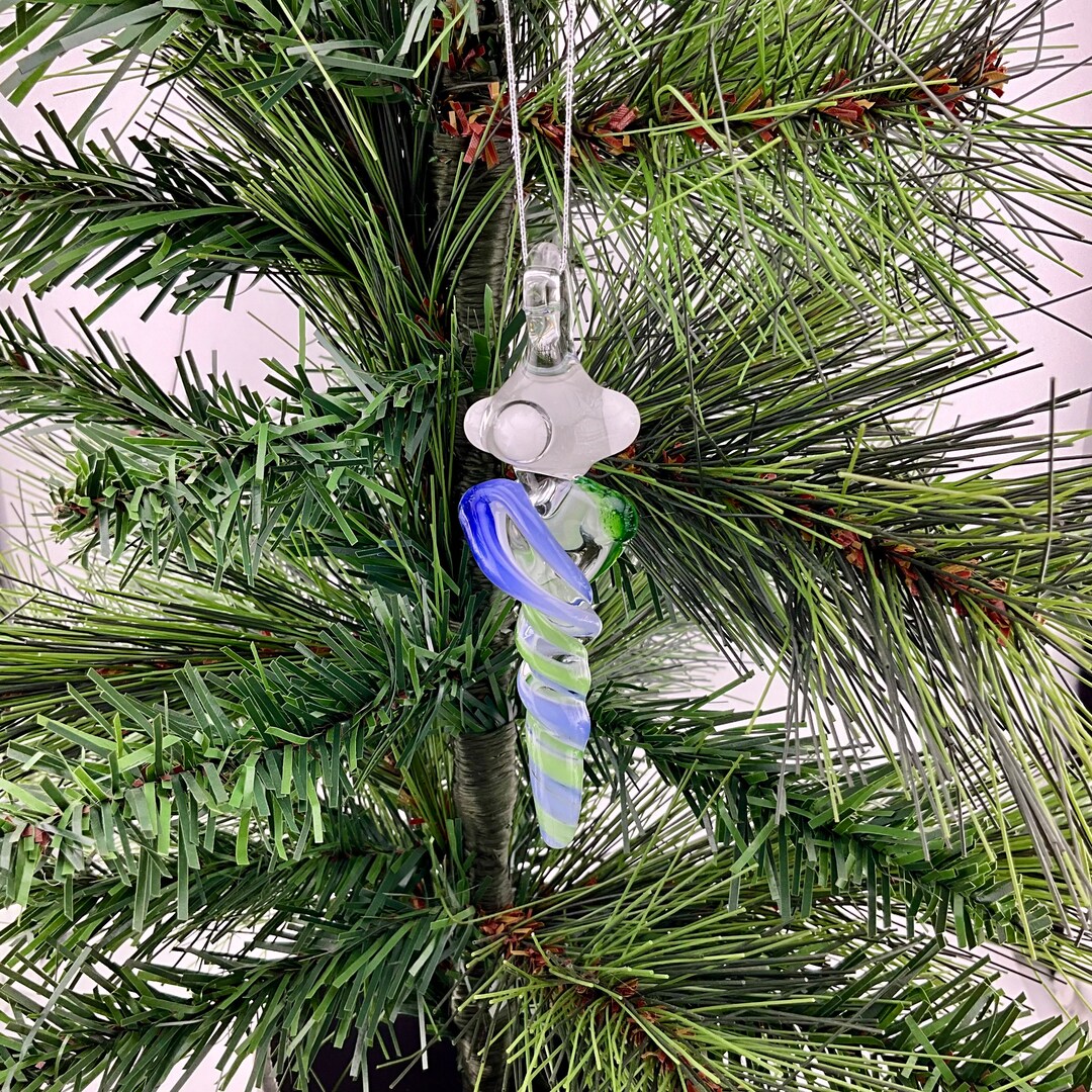 Mini Glass Icicle Ornament With Neptune Blue and Plantphibian Green ...