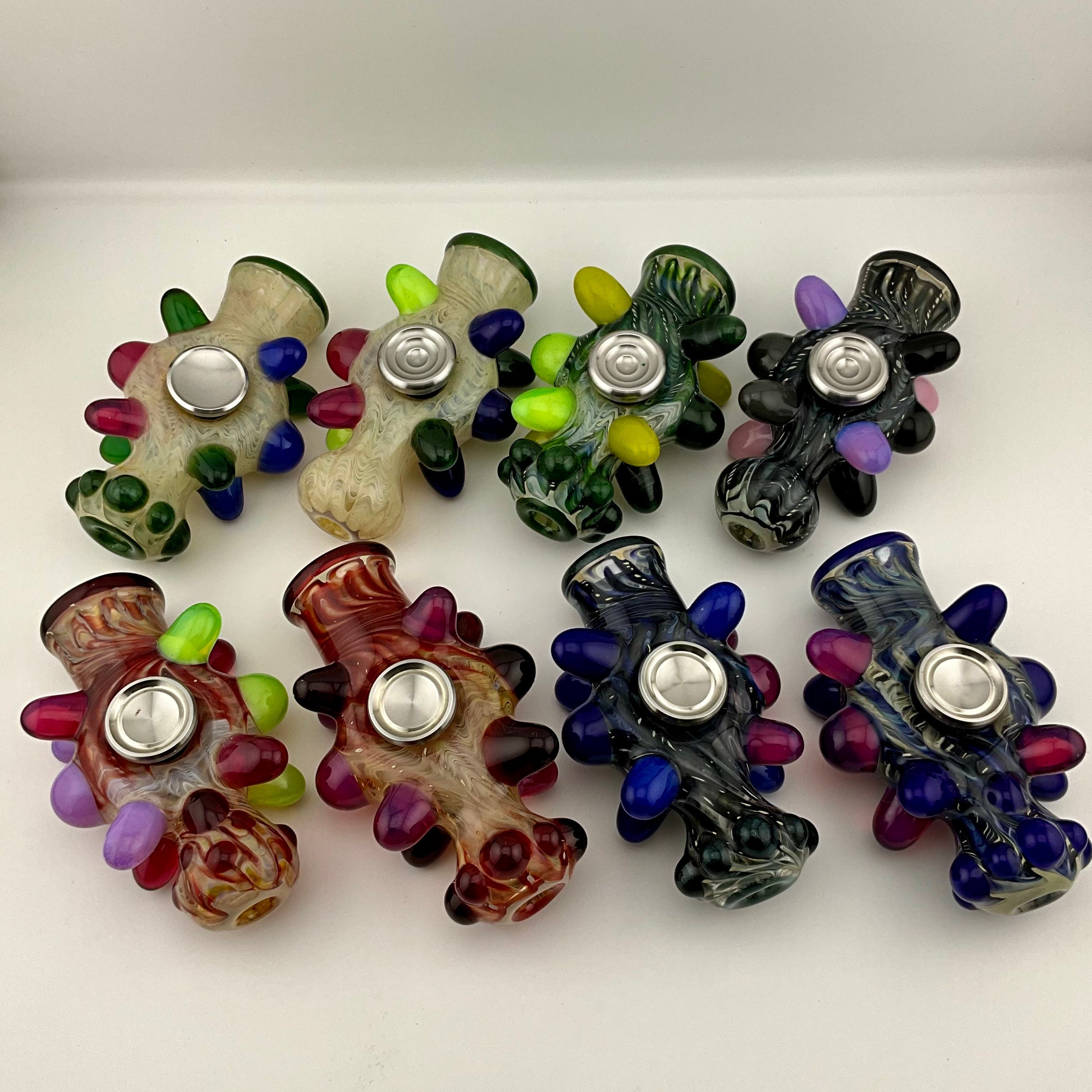 Glass Fidget Spinner Chillum Green and Blue Silver Fumed Tobacco Pipe ...