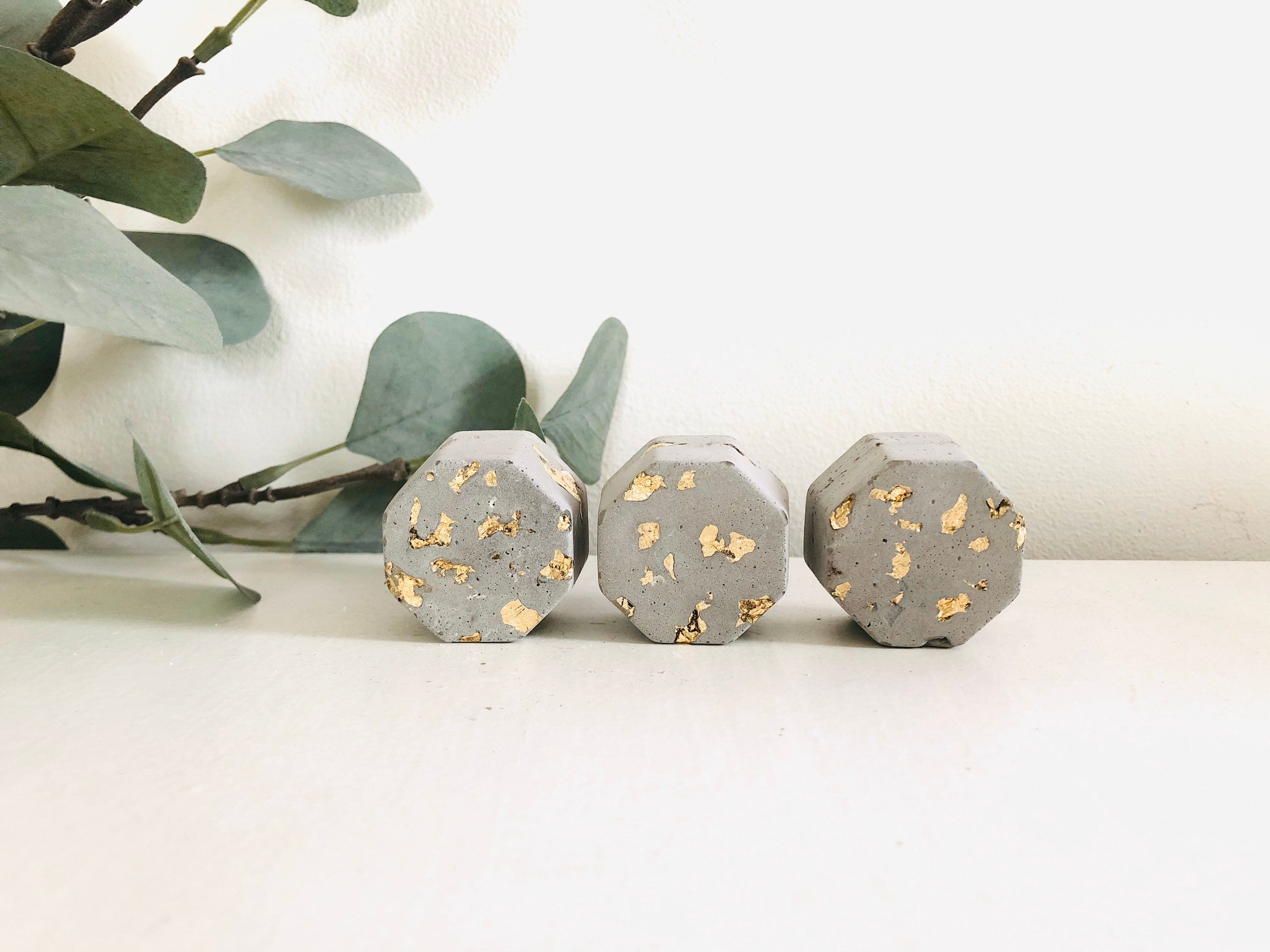 Grey or white concrete knobs with gold leaf | Etsy