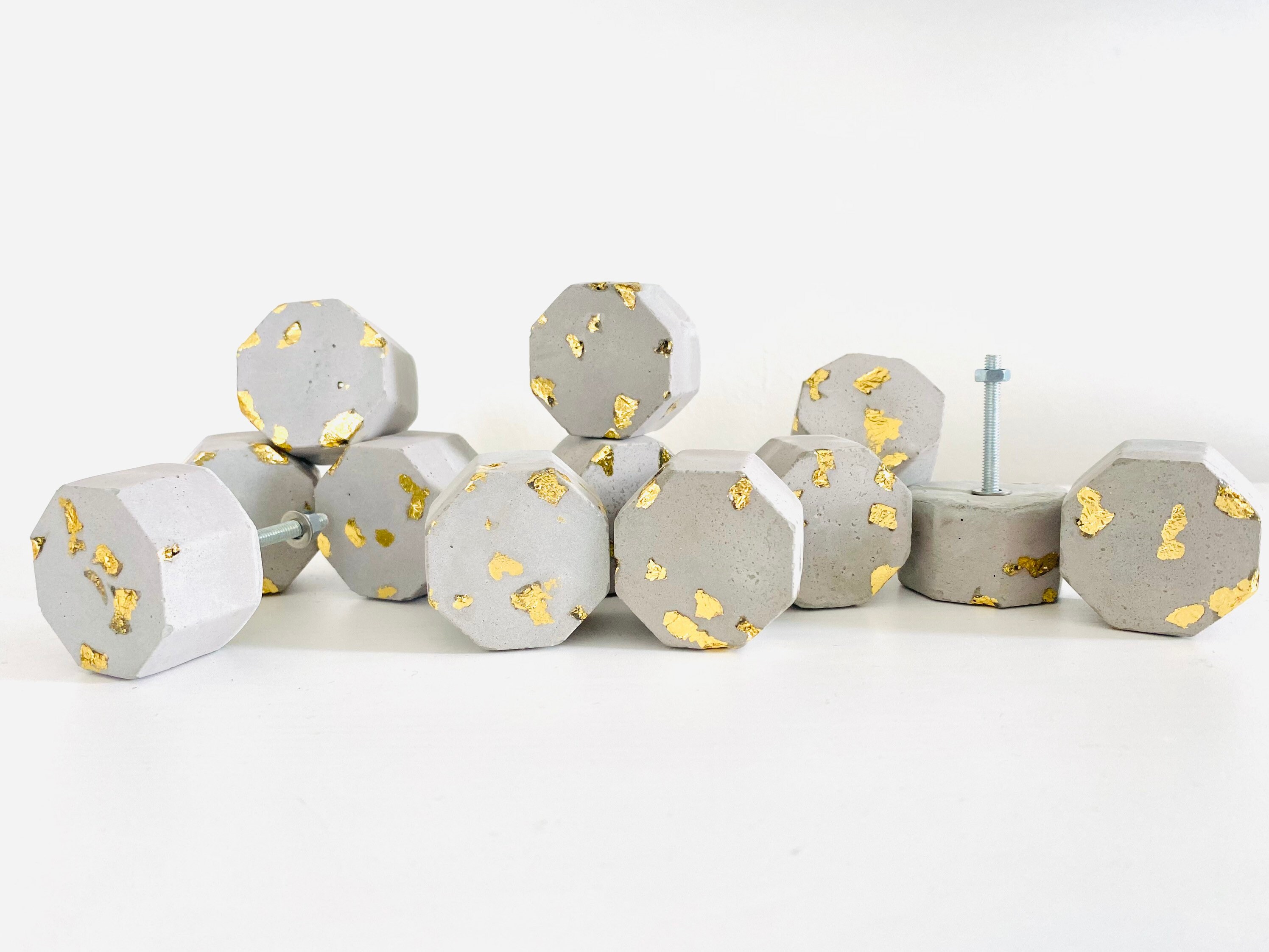 Grey or white concrete knobs with gold leaf | Etsy