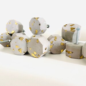 Grey or White Concrete Knobs With Gold Leaf - Etsy