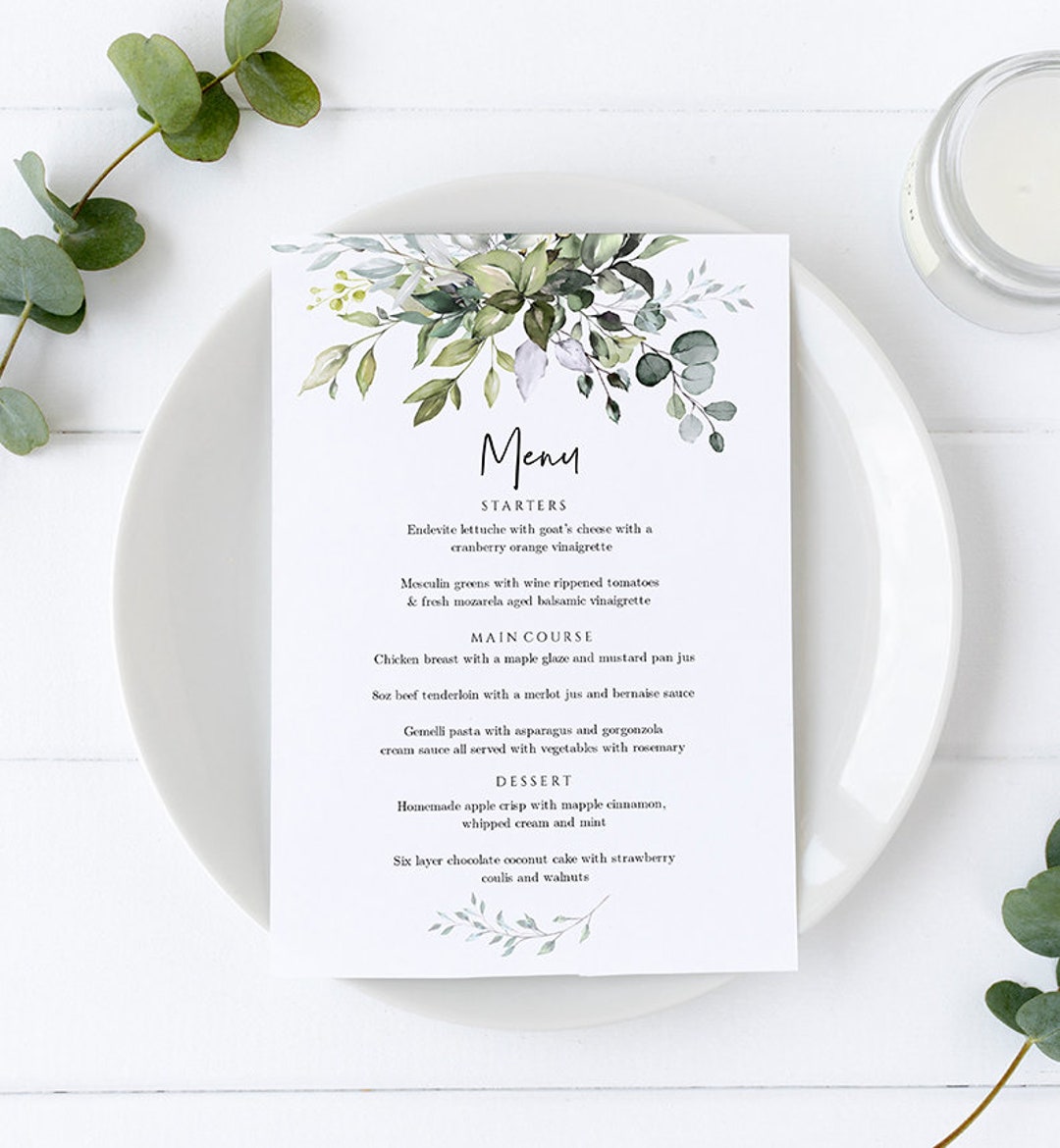Greenery Wedding Menu Template Printable Wedding Menu Cards, Instant ...