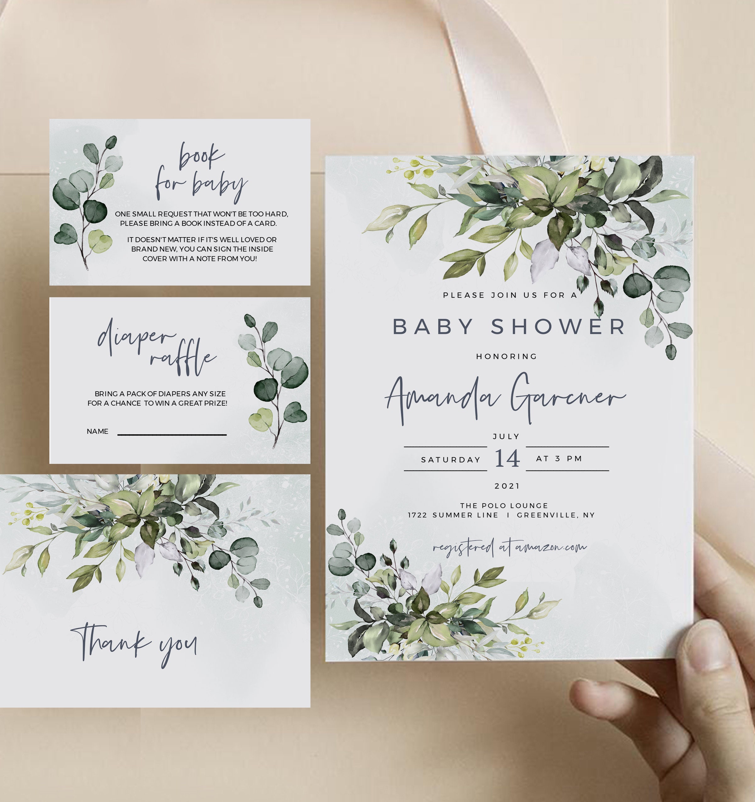 Rustic Watercolor Baby Shower Books for Baby Card Boho Editable ...