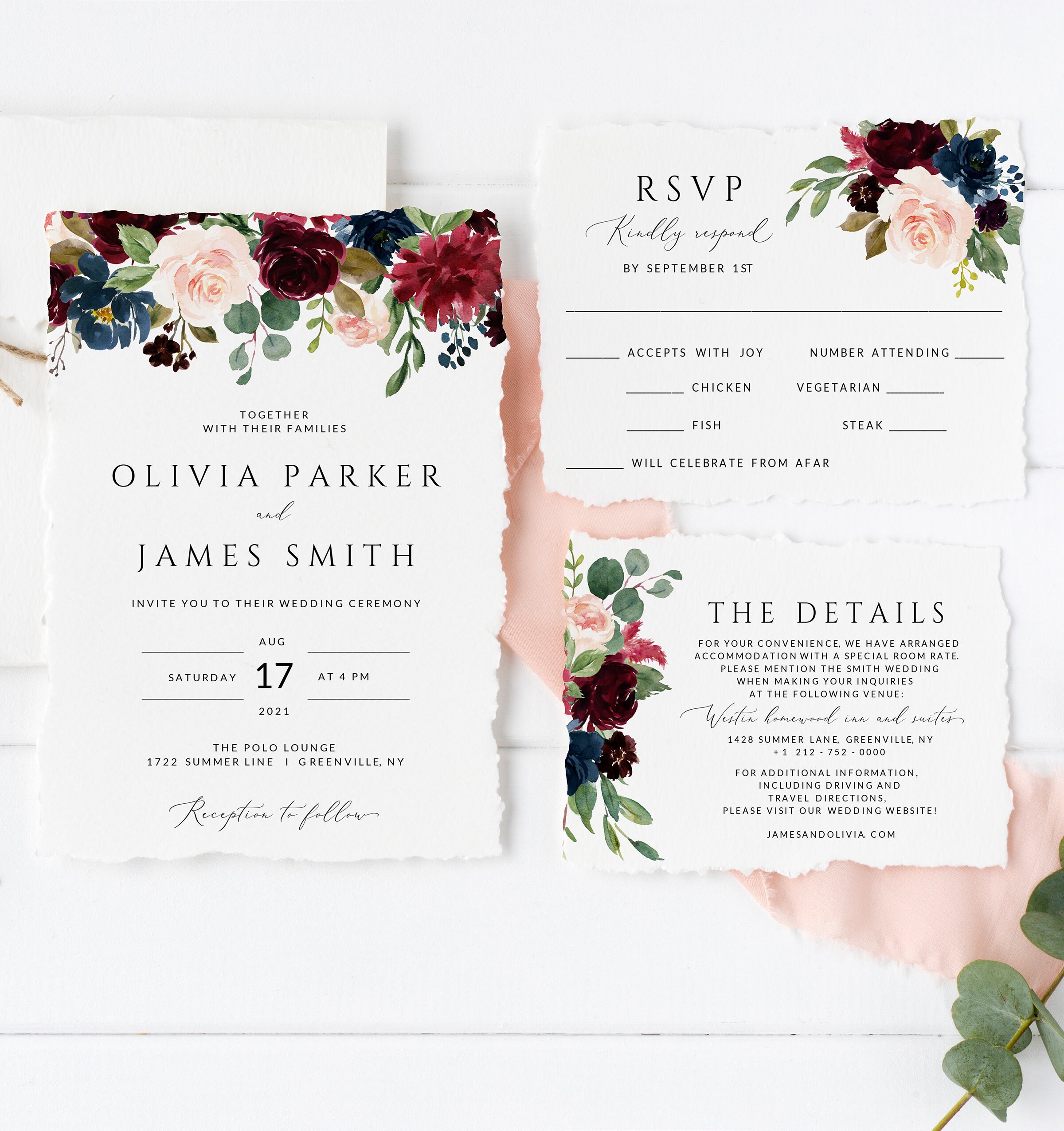 Burgundy Wedding Invitation Printable DIY Wedding Invite | Etsy