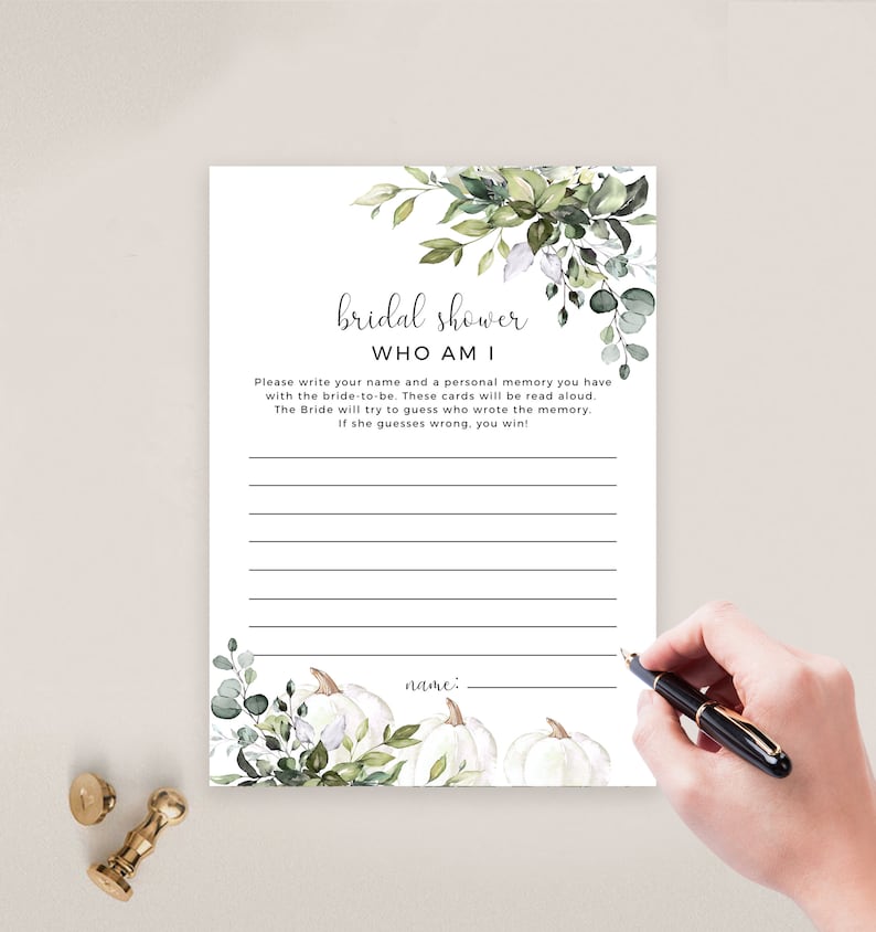 Who Am I Bridal Shower Game Greenery Pumpkin Memory With the - Etsy