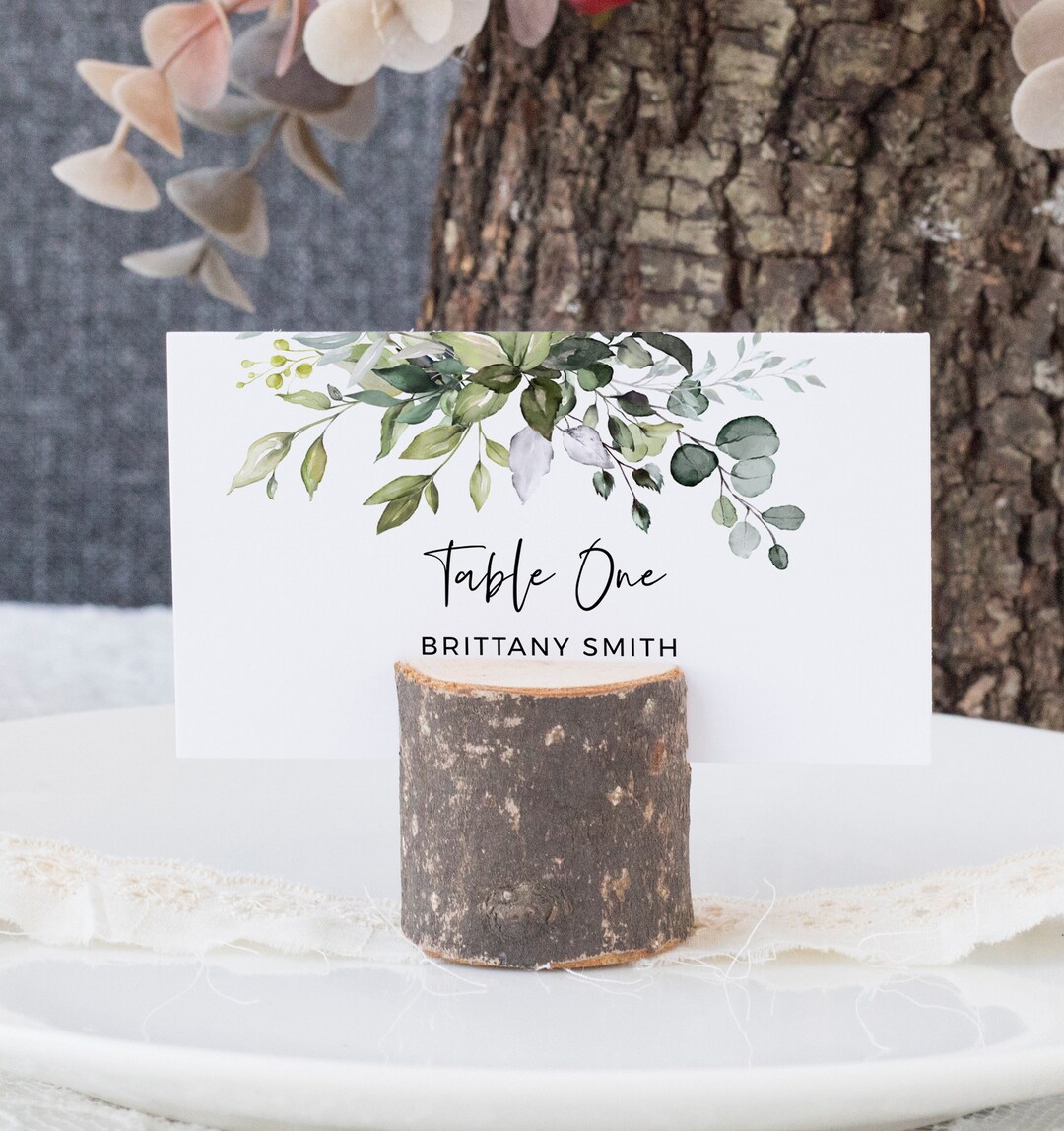 Greenery Place Card Template, Printable Wedding Escort Card With Meal ...