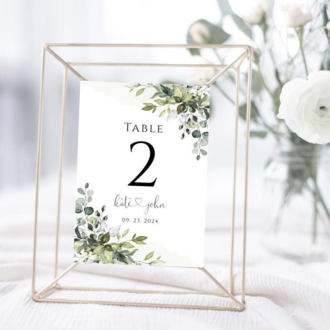 Wedding Table Number, Eucalyptus Table Numbers, Editable Number Cards ...