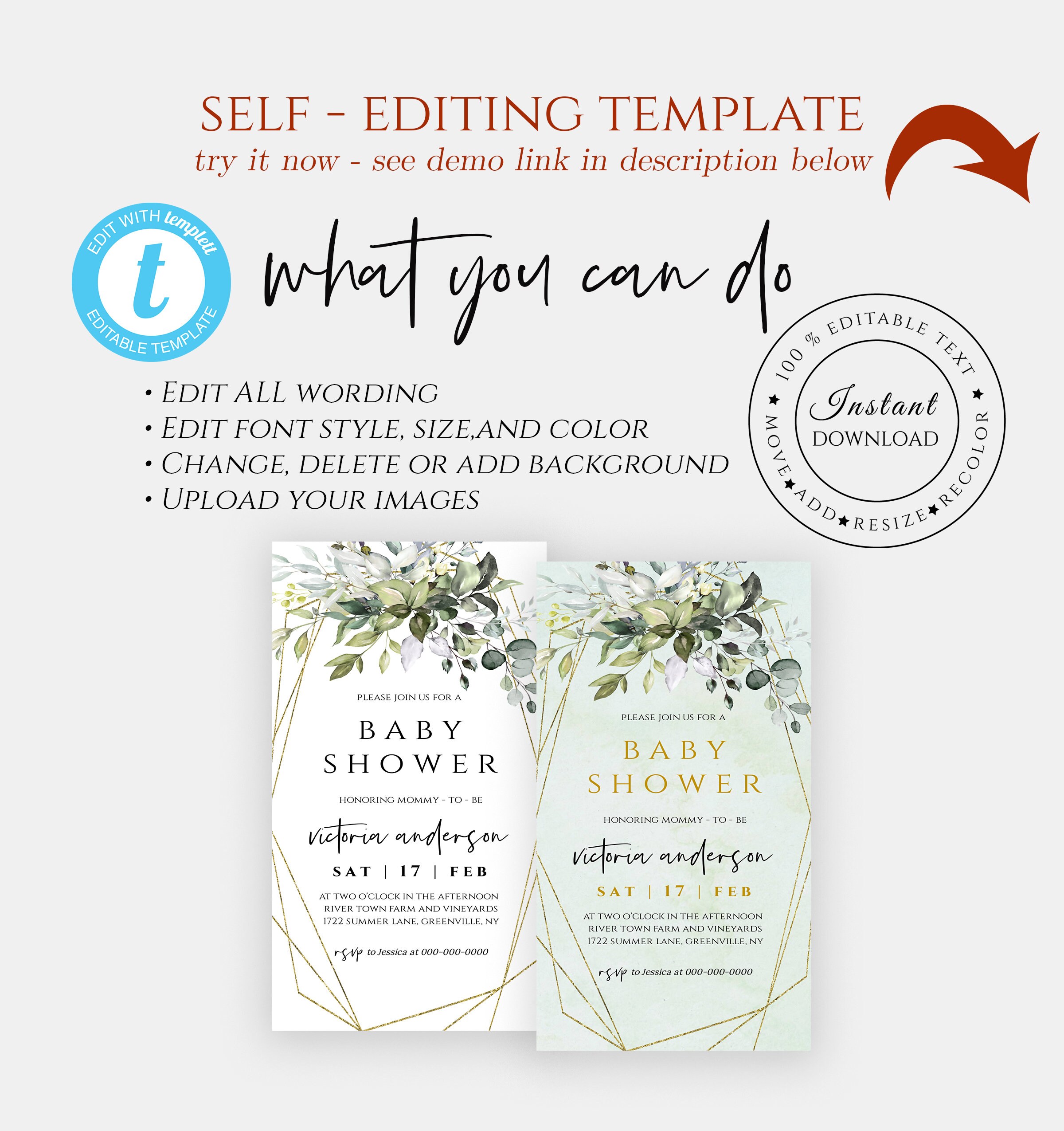 Templett Digital Invitation FPE Baby Shower E Invite Baby Shower E Vite ...