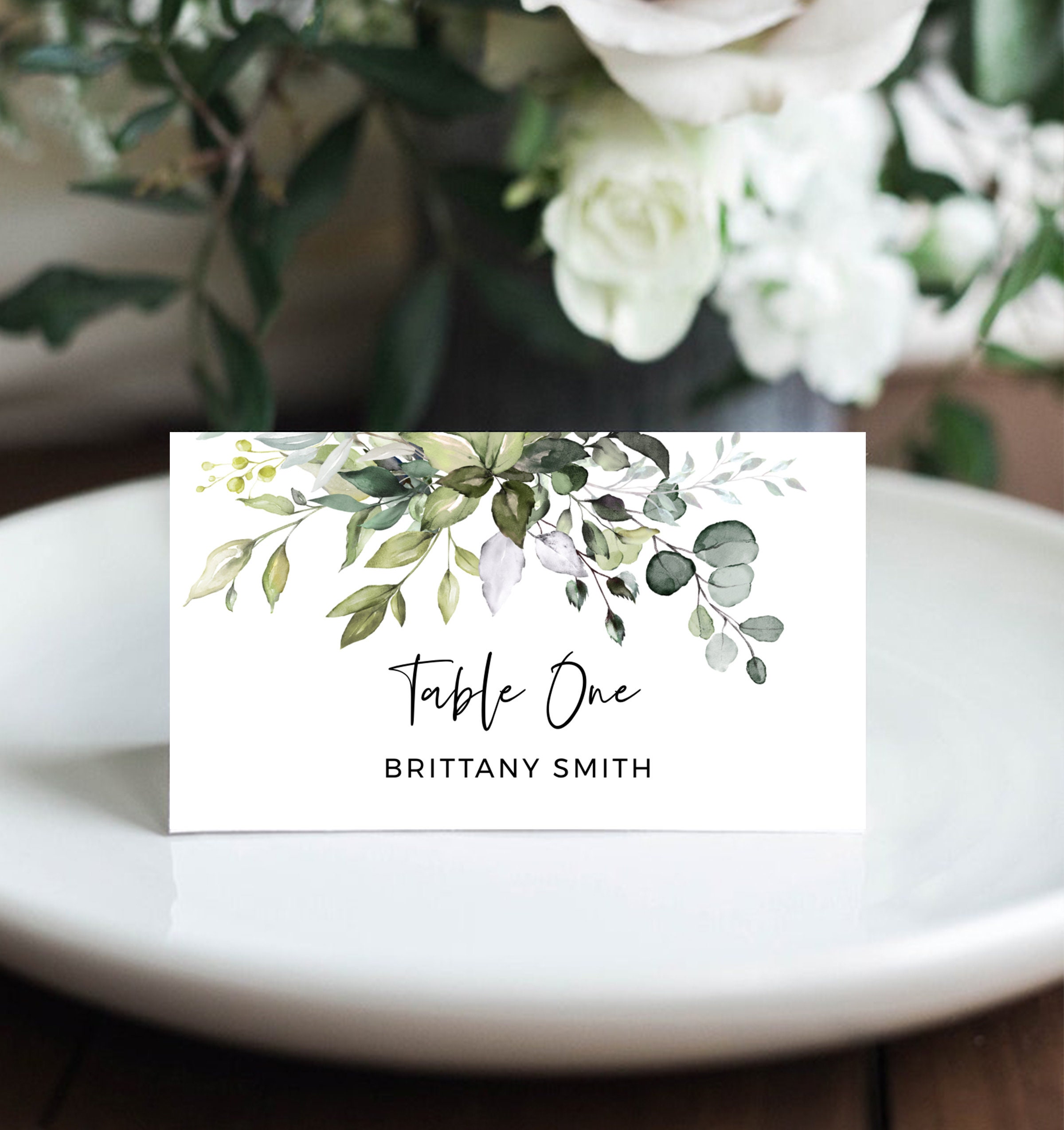 Greenery Place Card Template Printable Wedding Escort Card - Etsy