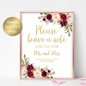Wedding Advice Sign, Please Leave a Note Sign, Marsala Wedding Sign ...