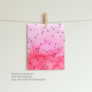 Watermelon | Watercolor Texture Background Handmade Jpeg or File: Pink ...