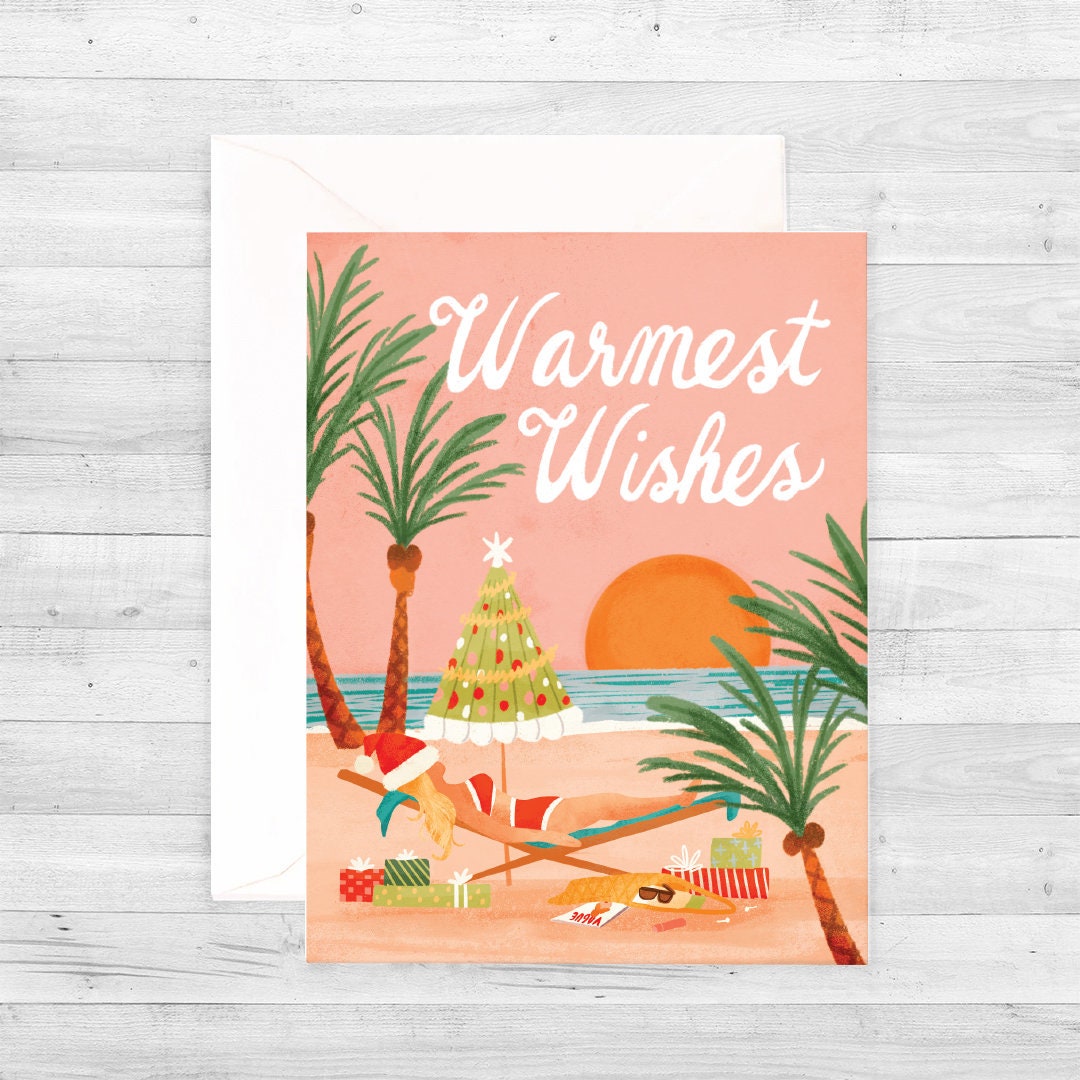 8 Pack Beach Holiday Cards | Beach Christmas | Sunset Christmas ...