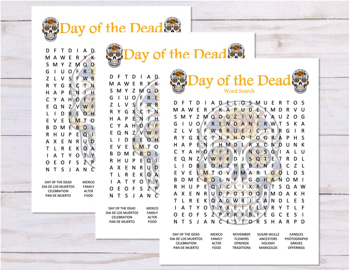 Day of the Dead Word Search Game Day of the Dead Party Game | Etsy