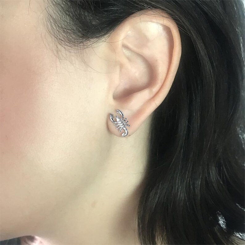 Scorpion Stud Earrings Sterling Silver Scorpio Earrings | Etsy