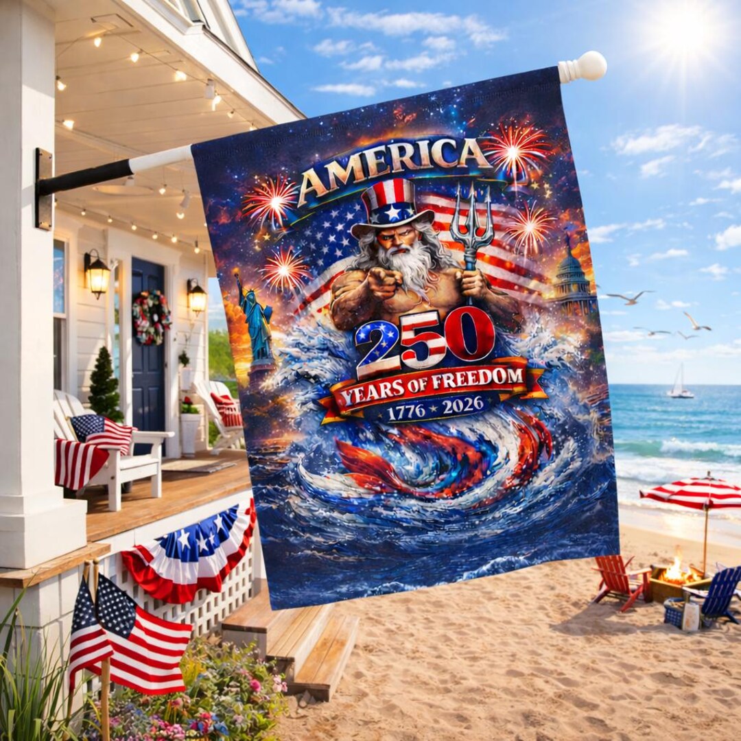 America 250 Years of Freedom Flag, Patriotic Beach House Flag, Poseidon ...