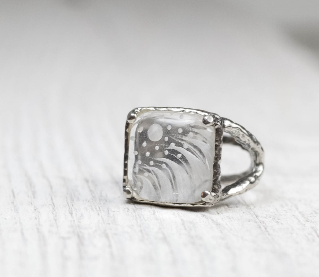 Rock Crystal Moon Ring Sterling Silver Gemstone Ring Hand - Etsy