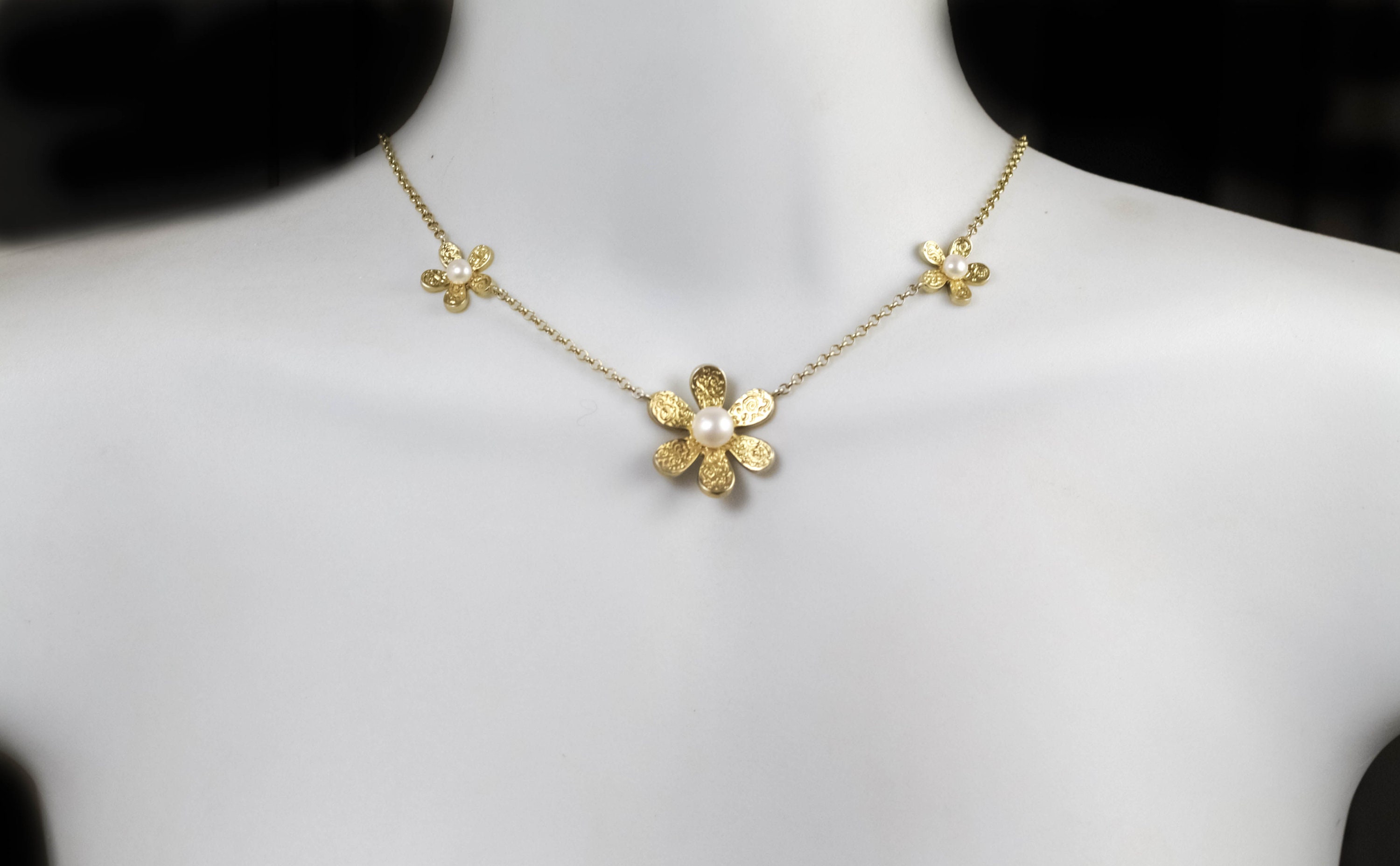 Pearl Daisy Flower Gold Sterling Silver Necklace Wedding - Etsy