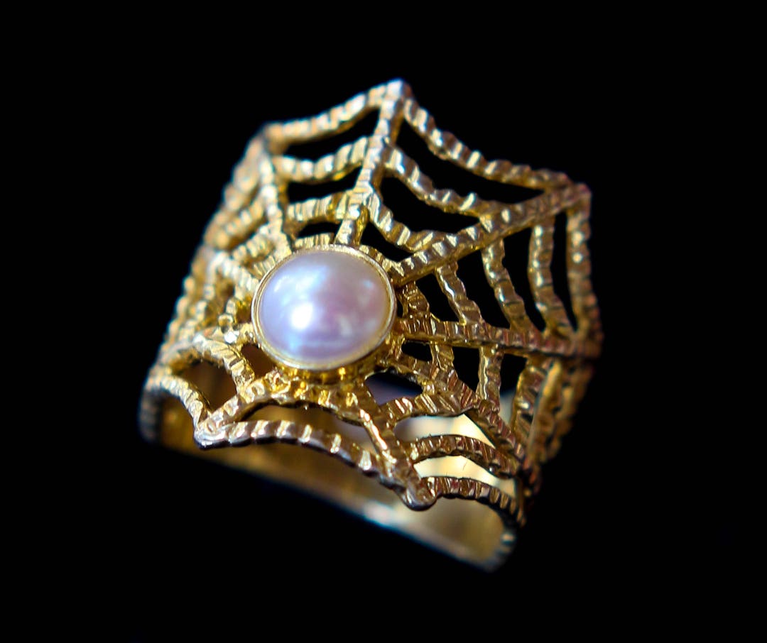 Spider Web Ring, Pearl Ring, 925 Sterling Silver Ring, Gold Plated Ring ...
