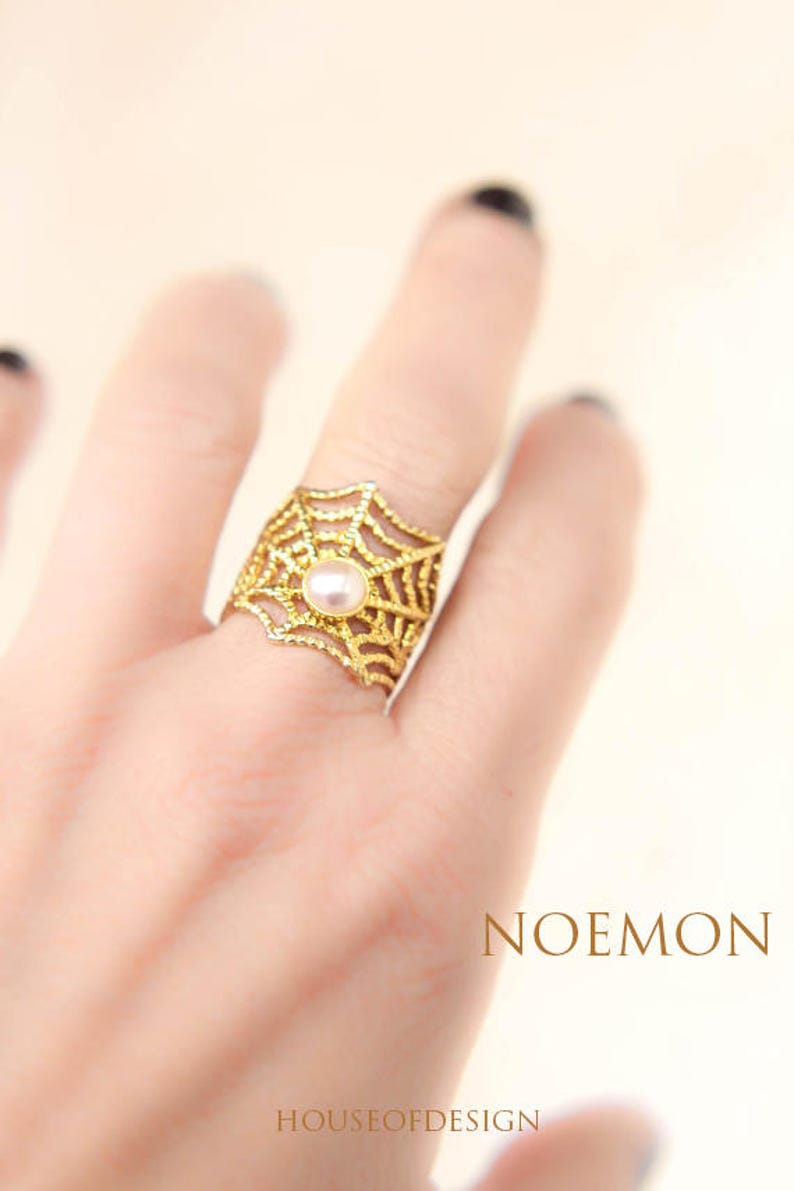 Spider Web Ring Pearl Ring 925 Sterling Silver Ring Gold - Etsy